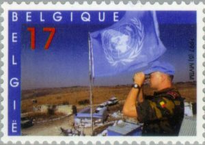 Stamp: Blue helmets, UN Peacekeeping Forces (BelgiumMi:BE 2744,Sn:BE ...