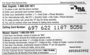 სატელეფონო ბარათი: F/X Phone Card (LDDS WorldCom (LDD), ამერიკის ...