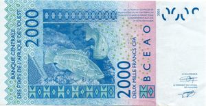 Banknote: 2,000 Francs CFA (West African States) (K for Senegal) Wor:P ...