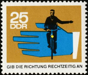 Stamp: Cyclists Using Hand Signals (Germany, Democratic Republic (DDR ...