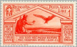 Stamp: Jupiter and an eagle flying over the Consular roads - Air (Italy ...