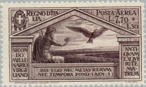 Stamp: Jupiter and an eagle flying over the Consular roads - Air (Italy ...