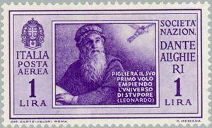 Stamp: Portrait of Leonardo da Vinci (1452-1519) (Italy(Dante Alighieri ...