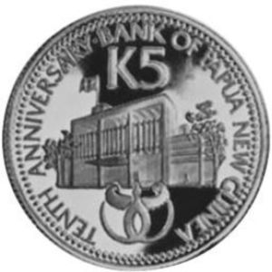 Koin: 5 Kina (10th Anniversary - Bank of Papua New Guinea - Silver ...