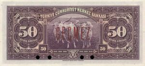 Billete de Banco: 50 Turkish Lira (Türkiye (Turquía)(1942-3.Emisyon ...
