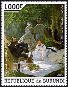 Stamp: "Luncheon on the Grass" (1865-66), by Claude Monet (Burundi ...