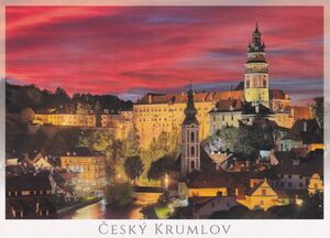 Postcard: Český Krumlov. Disposition of medieval town is defined by meanders of Vltava (Czech ...