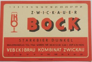 Drink Label: Zwickauer Bock (VEB Zwickauer Brauereien, Germany ...