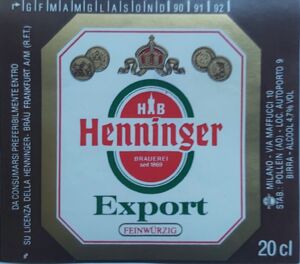 Drink Label: Henninger Export (Henninger Bräu, Germany, Federal ...
