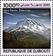 Stamp: Mount Rainier, USA (Djibouti(Volcanos (2022)) Col:DJ 2022-28SS2a