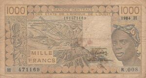 Banknote: 1,000 Francs (West African States(H for Niger) Wor:P-607 Hd
