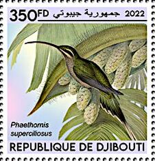 Stamp: Long-tailed Hermit (Phaethornis superciliosus) (Djibouti ...
