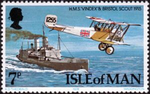 Stamp: H.M.S. "Vindex" & Bristol Scout 1915 (Isle of Man(60th ...