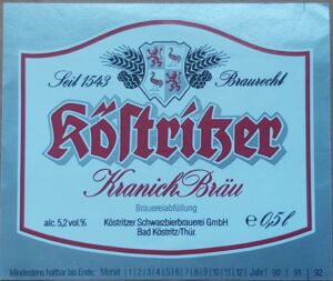 Drink Label: Kostritzer Kranich Brau (Köstritzer Schwarzbierbrauerei, Germany, Federal ...