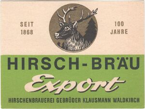 Drink Label: Hirschbräu Export (Hirschen Brauerei Waldkirch, Germany ...