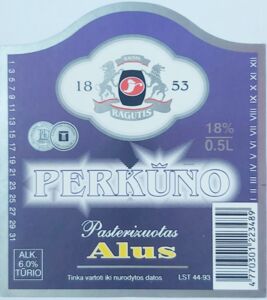 Drink Label: Perkuno Pasterizuotas Alus (Kauno Alus darykla AB Ragutis ...