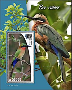 Stamp: Red-throated bee-eater (Merops bulocki) (Sierra Leone(Bee-eaters ...