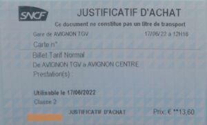 Transport Ticket: Tarif Normal Avignon TGV-Avignon Centre Justificatif ...