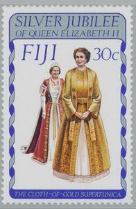 Stamp: The Queen wearing cloth of gold supertunica (Fiji(25th ...