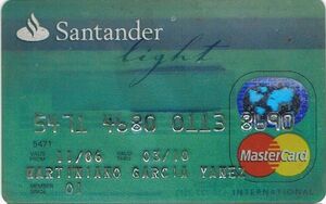 Tarjeta de Banco: Light (Banco Santander, MéxicoCol:MX-MC-0032.06