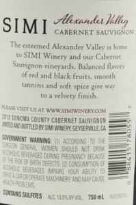 Etiqueta de bebida: SIMI Alexander Valley Cabernet Sauvignon (SIMI ...