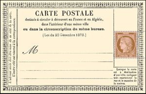 Stamp: First French Postal Card, Centenary (France(Centenary of 1st ...
