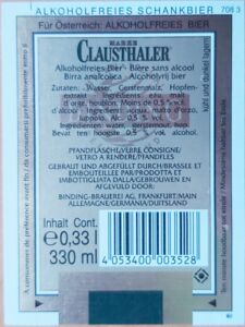 Drink Label: Clausthaler Premium Alkoholfrei (Binding-Brauerei AG ...
