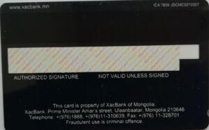 Bank Card: Xac Bank Platinum (XacBank, MongoliaCol:MN-MC-0034