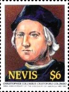 Stamp: Portrait of Christopher Columbus (Nevis(500th Anniversary of ...