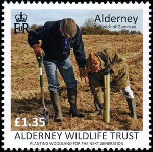 Stamp: Planting Woodland (Alderney(Alderney Wildlife Trust, 20 Years ...