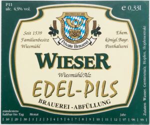Drink Label: Wieser Edel-Pils (Brauerei Wieser, Germany, Federal ...