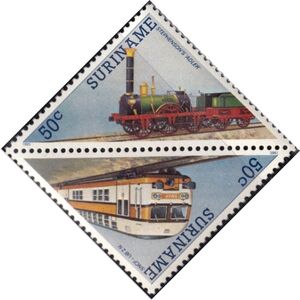 Stamp: Stephenson's 'Adler' & SNCF-UB 2 N (Suriname(Railway Locomotives ...