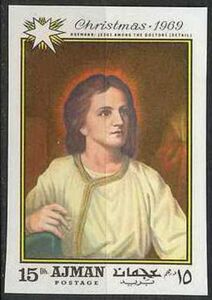 Stamp: Heinrich Hofmann: Young Jesus in the temple (Ajman(Christmas 1969) Mi:AJ 493B,Col:AJ 1969 ...