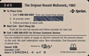 Phonecard: McDonald's 1996 - The Original Ronald McDonald (Score Board ...
