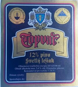 Drink Label: Topvar 12% Pivo Svetly Leziak (Pivovar Topvar Topoľčany ...