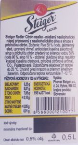 Drink Label: Steiger Radler Nealko Svetle (Pivovar Vyhne, SlovakiaCol ...