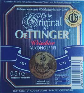 Drink Label: Oettinger Weissbier Alkoholfrei (Oettinger Brauerei GmbH ...