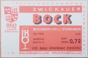 Drink Label: Zwickauer Bock (VEB Braukombinat,Werk I, Germany ...