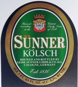 Drink Label: Sunner Kolsch (Familienbrauerei Gebr. Sünner, Köln ...