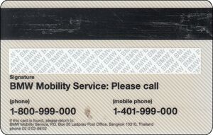 Gift Card: BMW Service Card (BMW, Thailand(BMW) Col:TH-BMW-001