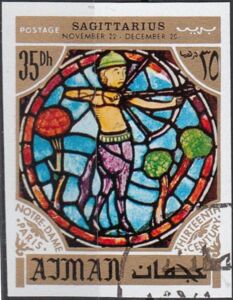 Stamp: Sagittarius, Zodiac Sign in the Notre Dame Cathedral, Paris ...