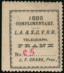 Stamp: Frank - dated 1886 (United States of America(Los Angeles & San ...