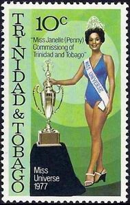 Stamp: Miss Janelle (Penny) Commissiong with Trophy (Trinidad and ...