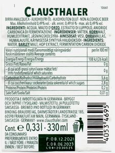 Drink Label: Clausthaler Original Non-Alcoholic (Binding-Brauerei AG ...