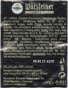 Drink Label: Warsteiner Premium Beer (Warsteiner Brauerei Haus Cramer ...