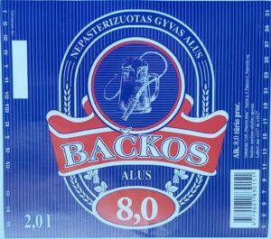 Drink Label: Backos Alus (UAB Piniavos Alutis, LithuaniaCol:LT-BEER-001546