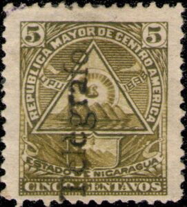 Stamp: Coat of Arms (Overprinted) (Nicaragua(Coat of arms in a triangle ...