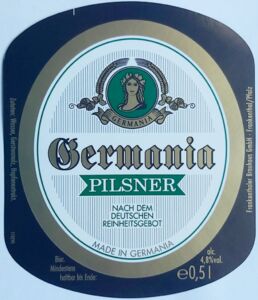 Drink Label: Germania Pilsener (Frankenthaler Brauhaus, Germany ...