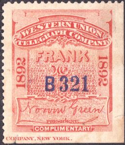 Stamp: Frank - dated 1892 (United States of America(Western Union ...