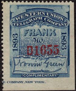 Stamp: Frank - dated 1893 (United States of America(Western Union ...